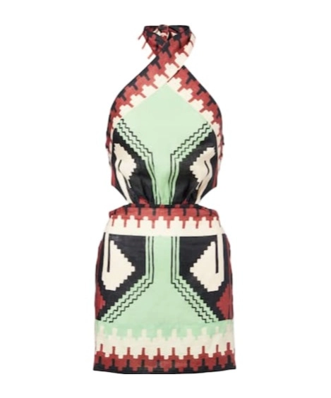 Johanna Ortiz Printed Halterneck Linen Minidress