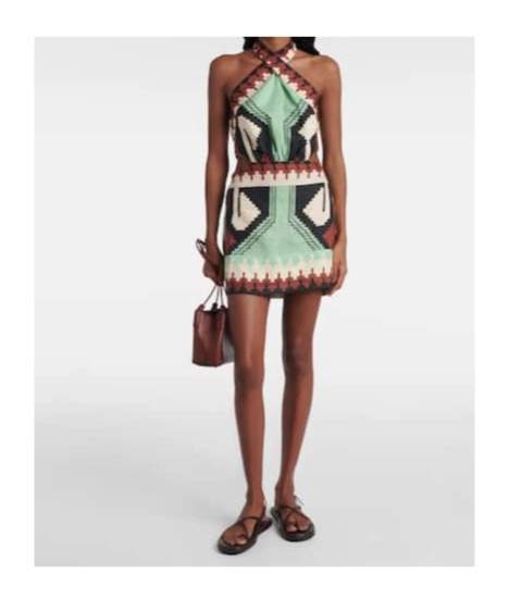 Johanna Ortiz Printed Halterneck Linen Minidress