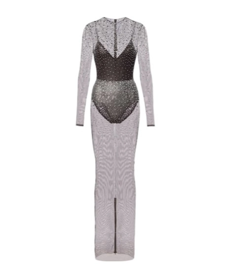 Alex Perry Crystal-embellished Mesh Maxi Dress - Gray