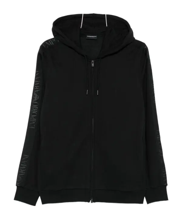 Emporio Armani Logo-tape Hooded Zip-up Hoodie - Black