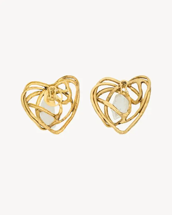 Saint Laurent Heart Shaped Quartz And Metal Earrings