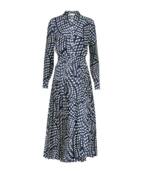 Tory Burch Checked Pleated Silk Shirt Dress - Gray