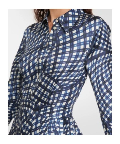 Tory Burch Checked Pleated Silk Shirt Dress