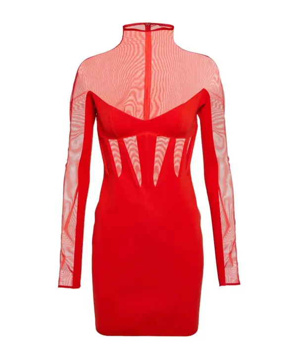 MUGLER Sheer Ruffle Mini Dress