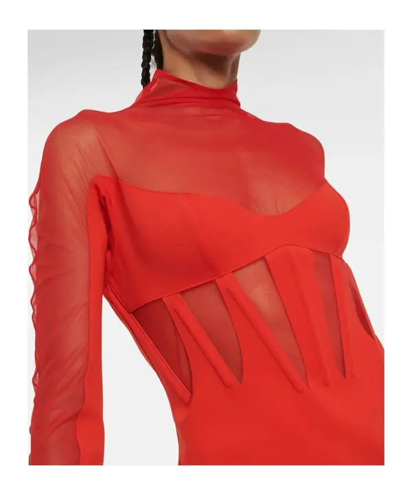 MUGLER Sheer Ruffle Mini Dress