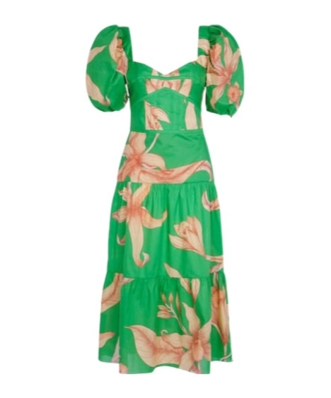 Johanna Ortiz Colorful Culture Floral Cotton Midi Dress - Green