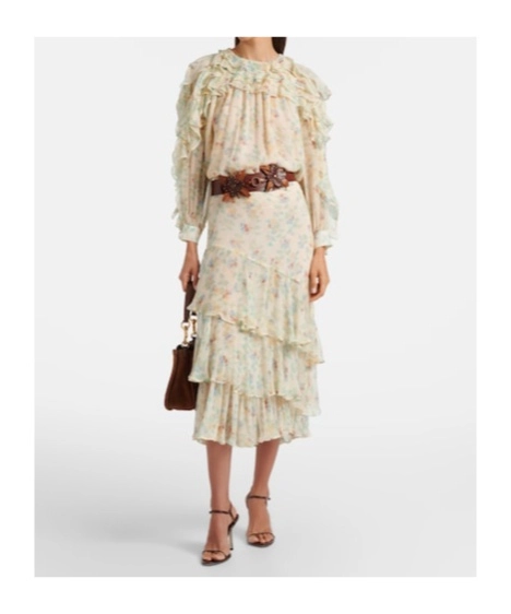 Ulla Johnson Meadow Floral Silk Chiffon Midi Skirt - Nude