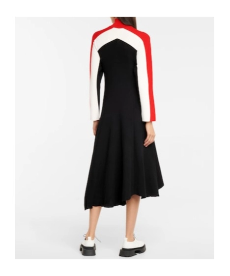 JIL SANDER Striped Ribbed-knit Midi Dress