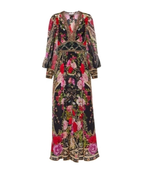 Camilla Floral Printed Maxi Dress With V-neck And Button-down Front - Brown
