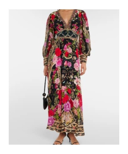 Camilla Floral Printed Maxi Dress With V-neck And Button-down Front - Brown