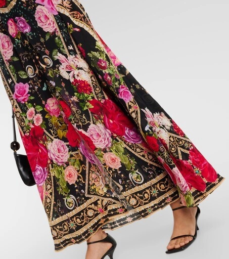 Camilla Floral Printed Maxi Dress With V-neck And Button-down Front - Brown