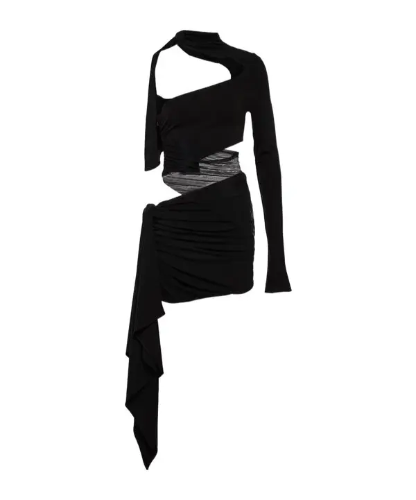 MUGLER Long Sleeve Draped Mini Dress - Black