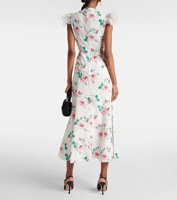 Alessandra Rich Floral Silk Midi Dress