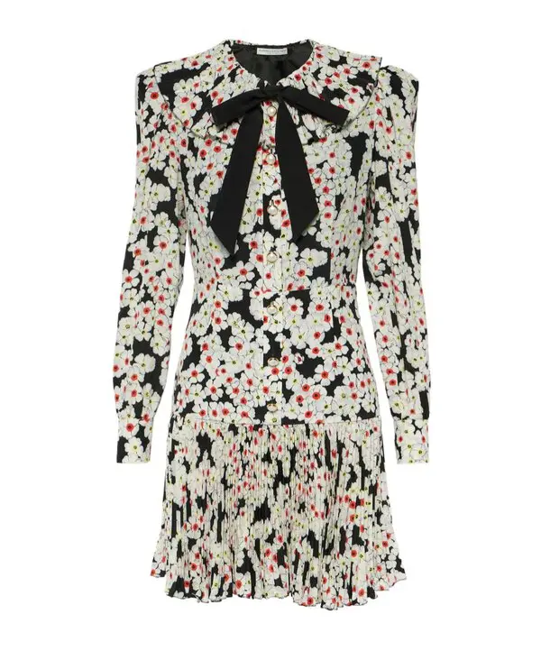 Alessandra Rich Floral Bow-detail Silk Minidress - Multi-color