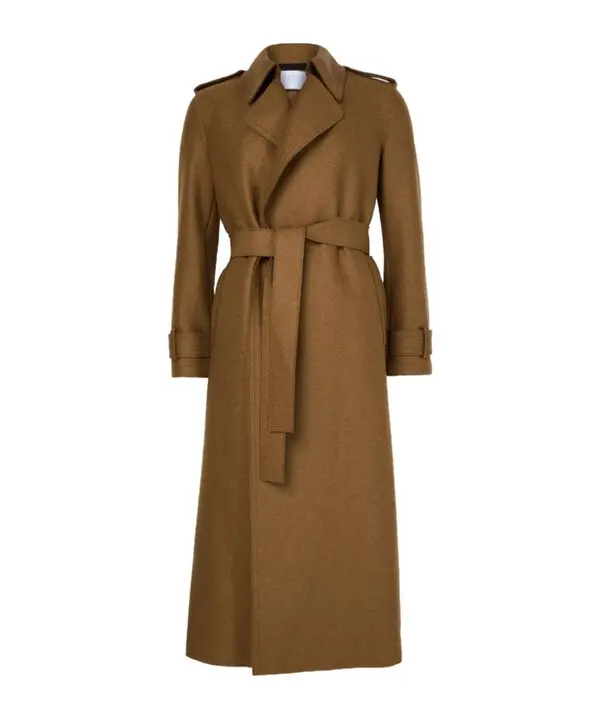Harris Wharf London Double-stitched Long Trench In Pressed Wool - Beige