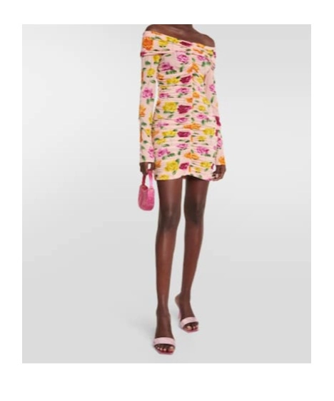 Magda Butrym Ruched Off-shoulder Floral Minidress