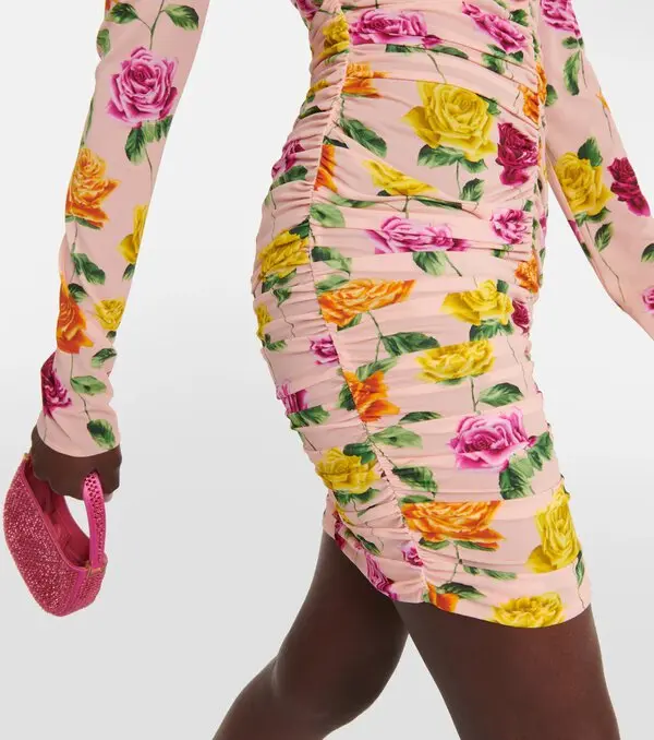 Magda Butrym Ruched Off-shoulder Floral Minidress
