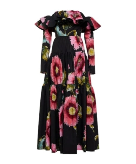 Giambattista Valli Off-shoulder Floral Cotton Maxi Dress - Black
