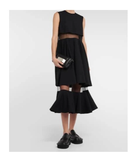 Comme Des Garçons Sleeveless Mesh-trimmed Wool Midi Dress