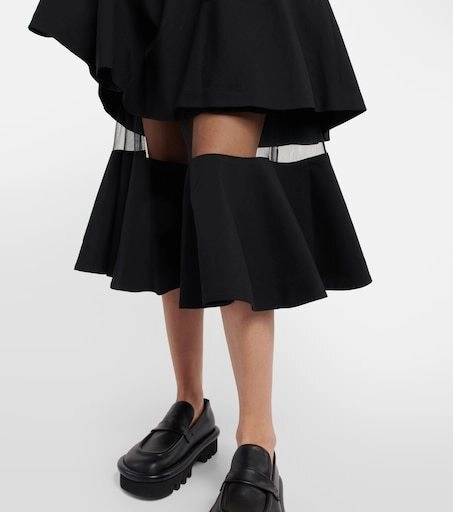 Comme Des Garçons Sleeveless Mesh-trimmed Wool Midi Dress