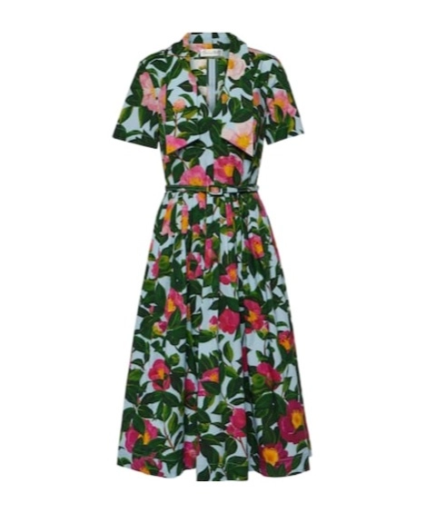 Oscar De La Renta Floral Cotton Poplin Midi Dress - Green