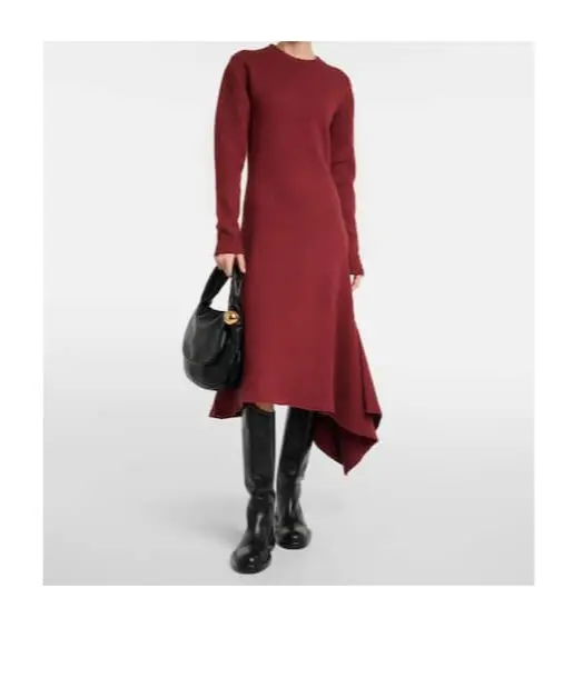 JIL SANDER Asymmetrical Wool Midi Dress - Brown