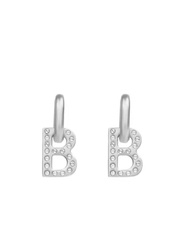 Balenciaga B Chain Xs Earrings In Shiny Silver - White