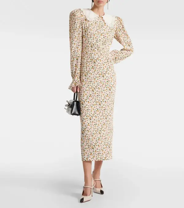 Alessandra Rich Floral Silk Midi Dress