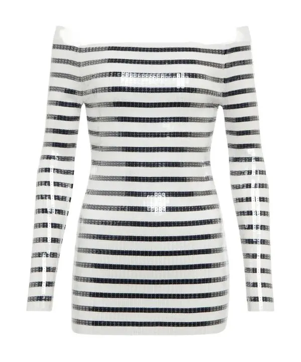 JEAN PAUL GAULTIER Sequined Striped Sweater Minidress - White