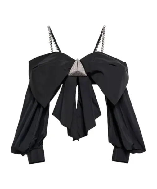 AREA Embellished Off-shoulder Taffeta Top