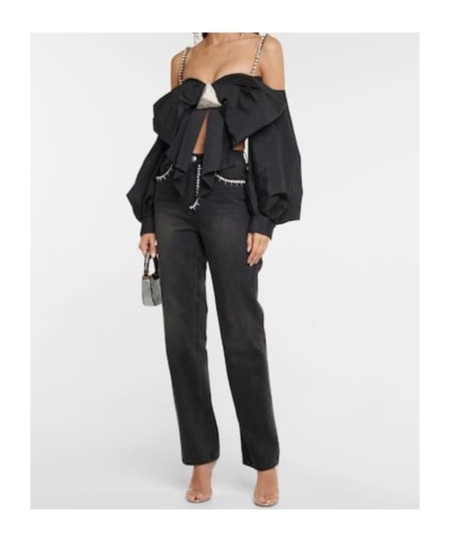 AREA Embellished Off-shoulder Taffeta Top