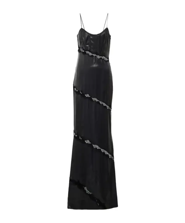Alessandra Rich Lace-embroidered Faux Leather Dress - Black
