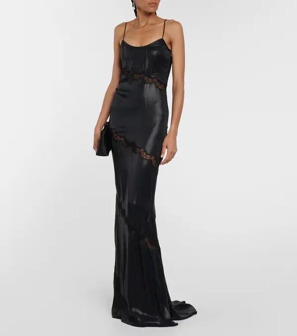 Alessandra Rich Lace-embroidered Faux Leather Maxi Dress