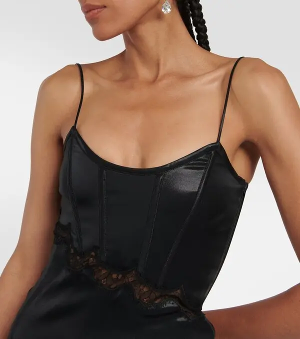 Alessandra Rich Lace-embroidered Faux Leather Maxi Dress