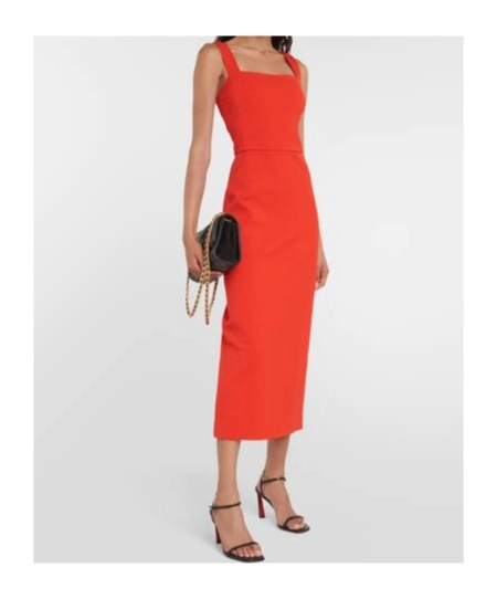 Tory Burch Square Neck Stretch Faille Midi Dress