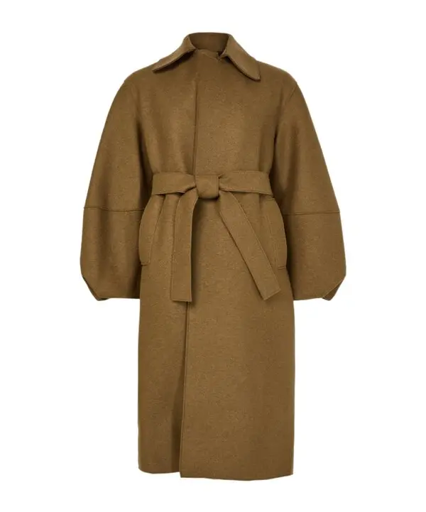 Harris Wharf London Puff-sleeved Belted Coat - Brown