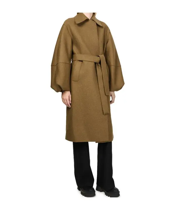 Harris Wharf London Puff-sleeved Belted Coat - Brown
