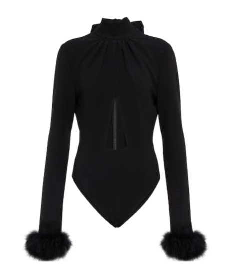 Magda Butrym Feather-trimmed Cutout Bodysuit - Black