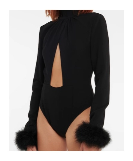 Magda Butrym Feather-trimmed Cutout Bodysuit