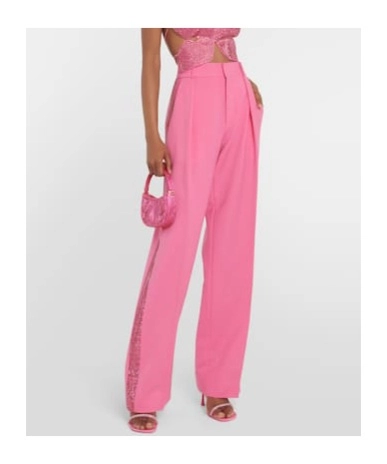 AREA Embellished Wool Wide-leg Pants