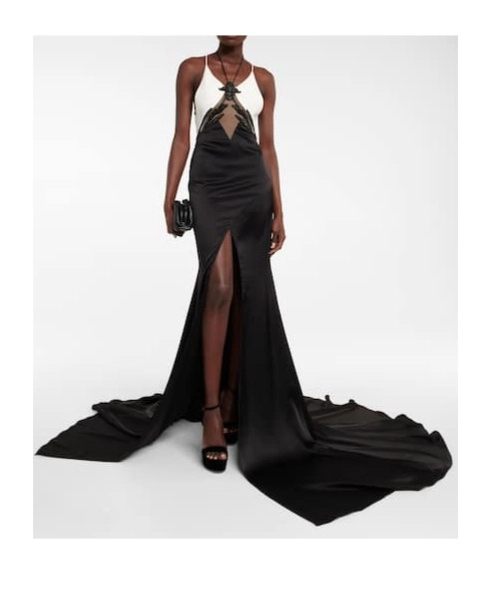 David Koma Embellished Cady And Satin Gown