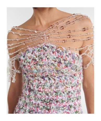SUSAN FANG Beaded Crochet Minidress