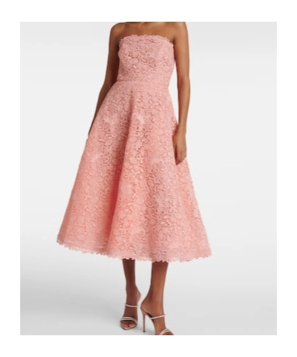 Carolina Herrera Strapless Guipure Lace Midi Dress