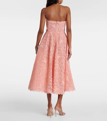 Carolina Herrera Strapless Guipure Lace Midi Dress