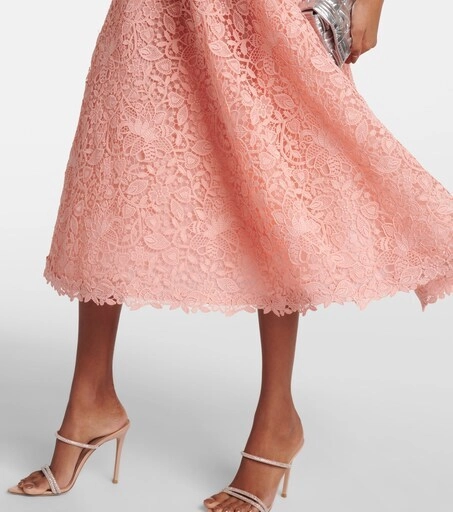 Carolina Herrera Strapless Guipure Lace Midi Dress