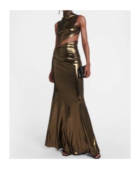 Blumarine Cutout Ruched Metallic Gown