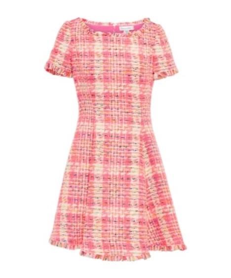 Oscar De La Renta Fringed Checked Tweed Minidress - Pink