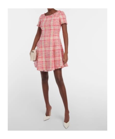 Oscar De La Renta Fringed Checked Tweed Minidress