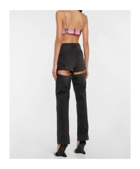 AREA Embellished Cropped Plaid Corset Top