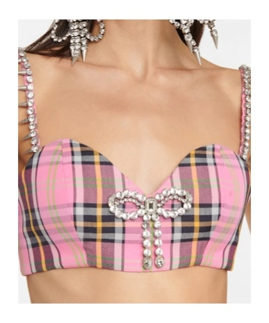 AREA Embellished Cropped Plaid Corset Top